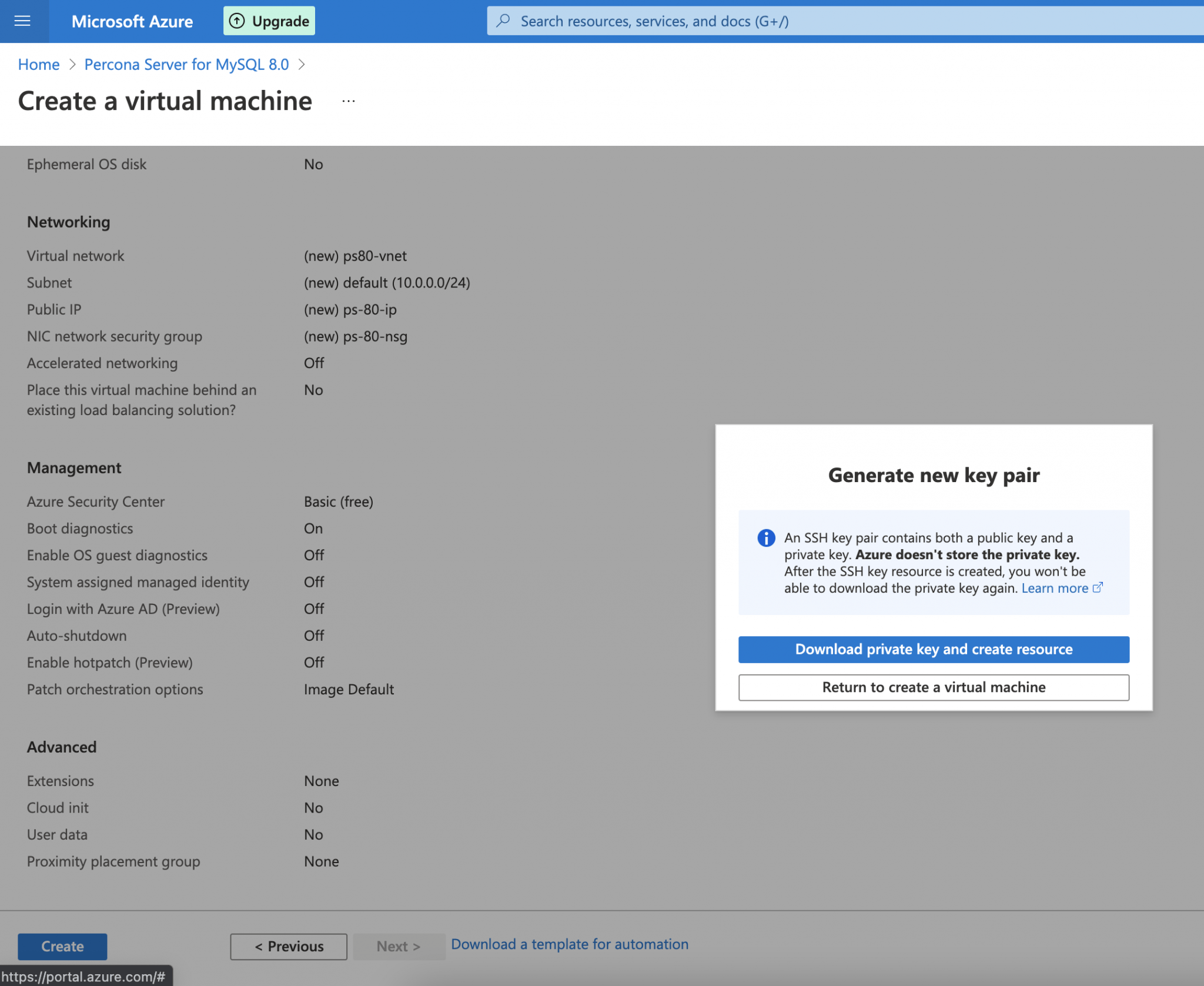 Deploy a Dedicated Percona Server for MySQL 8.0 in Azure