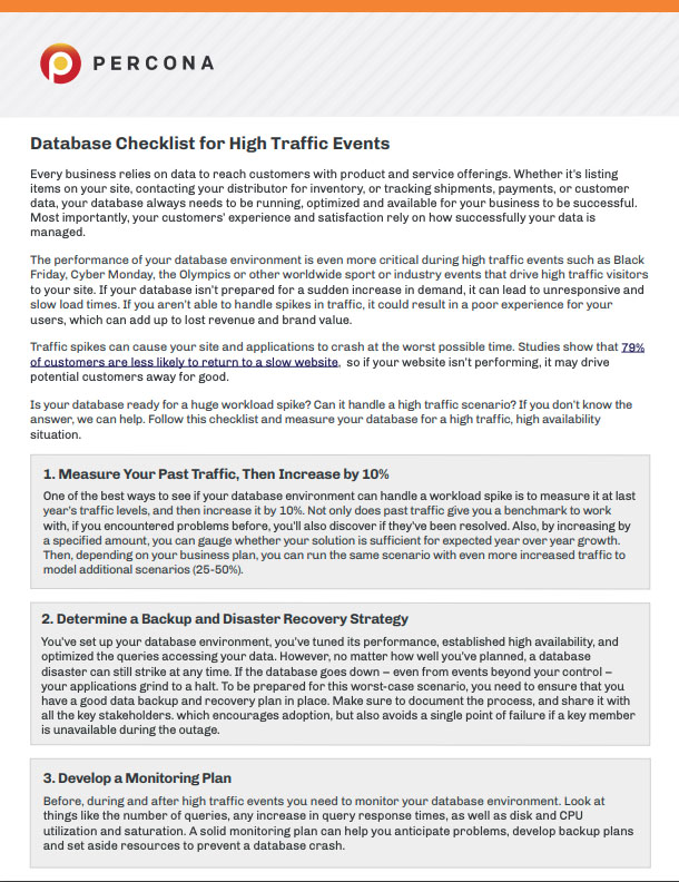 Database Checklist for High Traffic Events - Percona